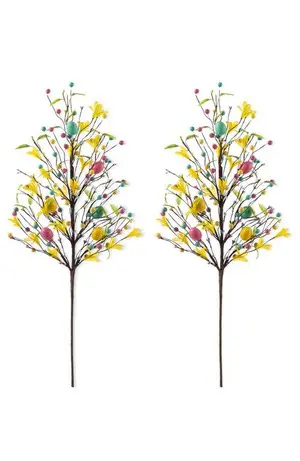 GLITZHOME Set Of 2 28"h Easter Berries & Eggs & Leaves Picks - Yellow