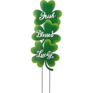 GLITZHOME Set Of 3 St. Patrick's Metal Shamrock Yard Stake - Green