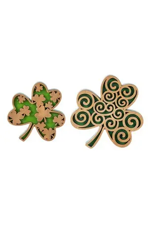 GLITZHOME Set Of 2 St. Patrick's Wooden Shamrock Table Decor - Green