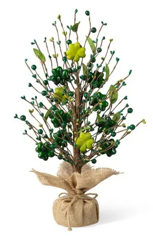 GLITZHOME 18"h St. Patrick's Shamrock And Berry Table Tree - Green