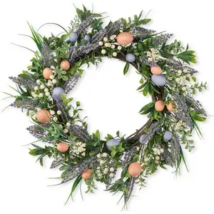 GLITZHOME 22"d Easter Eggs And Lavender Wreath - Green