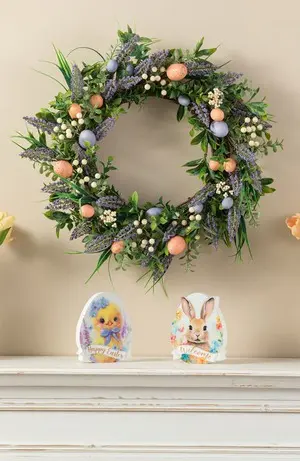 GLITZHOME 22"d Easter Eggs And Lavender Wreath