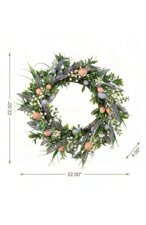 GLITZHOME 22"d Easter Eggs And Lavender Wreath