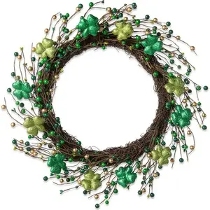 GLITZHOME 20"d St. Patrick's Shamrock Berry Wreath - Green