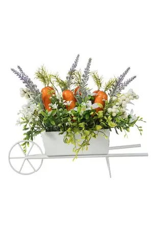 GLITZHOME 12.5"l Easter Carrot Metal Wagon Centerpiece - Green