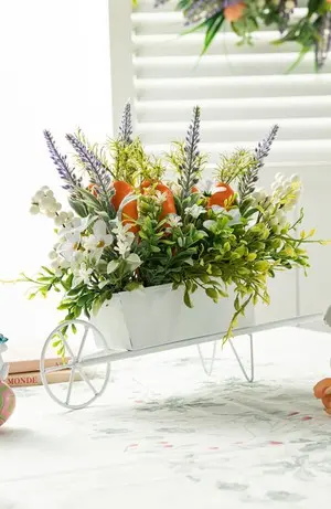 GLITZHOME 12.5"l Easter Carrot Metal Wagon Centerpiece