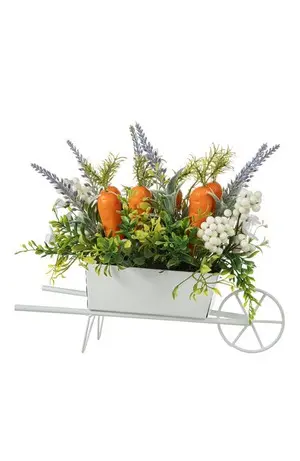 GLITZHOME 12.5"l Easter Carrot Metal Wagon Centerpiece