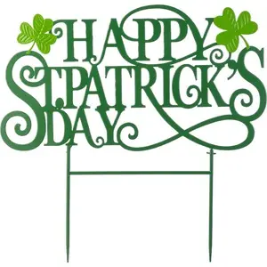 GLITZHOME Metal Happy St. Patrick's Day Yard Stake - Green