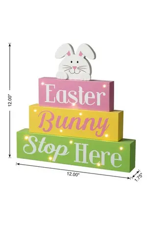 GLITZHOME Easter Led Lighted Wooden Bunny Block Word Sign - Pink