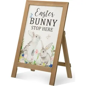 GLITZHOME 24"h Easter Wooden Bunny Porch Sign Or Standing Decor - White