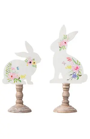 GLITZHOME Set Of 2 Easter Wooden Bunny Table Decor - White