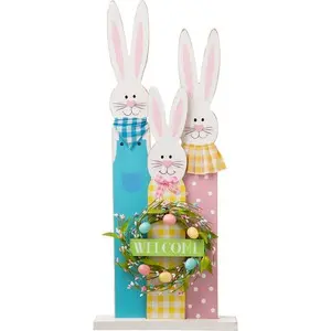 GLITZHOME Easter Wooden Bunny Family Porch Decor - Yellow