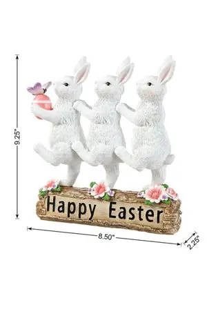 GLITZHOME 9.25"h Easter Resin Triple Bunny Table Decor
