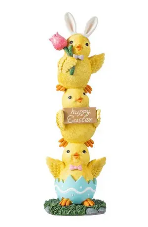 GLITZHOME Easter Resin Stackable Chickens Table Decor