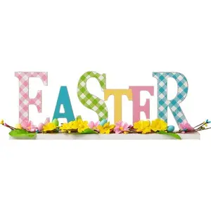 GLITZHOME Wooden Happy Easter Table Decor - Blue