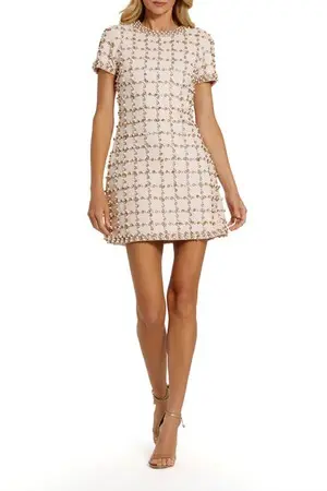 Mac Duggal Rhinestone Beaded Neoprene Mini Dress - Blush
