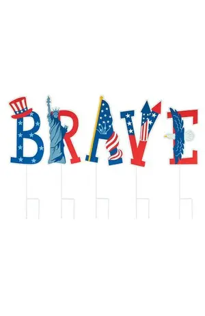 GLITZHOME Set Of 5 Patriotic Americana Brave Yard Stake Or Wall Decor - Blue