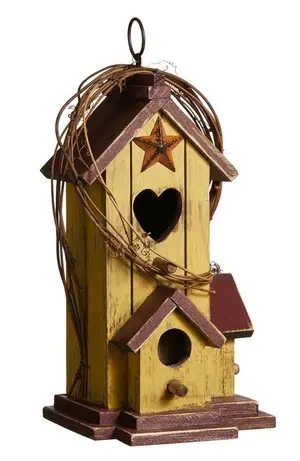 GLITZHOME Solid Wood Cottage Decorative Outdoor Garden Birdhouses - Yellow