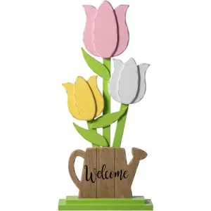 GLITZHOME 30"h Easter Wooden Tulip Porch Decor - White