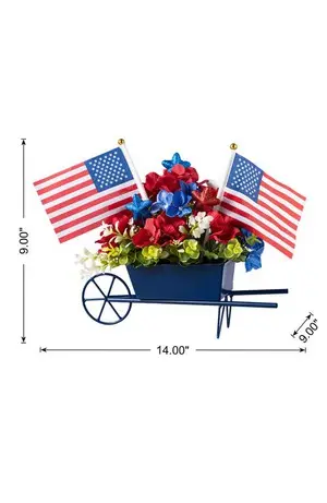 GLITZHOME Patriotic Americana Hydrangea Metal Wagon Centerpiece