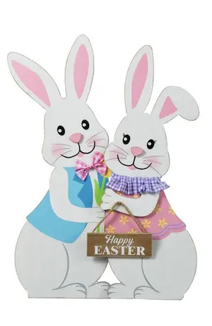 GLITZHOME Set Of 2 Easter Wooden Bunny Porch Decor - White