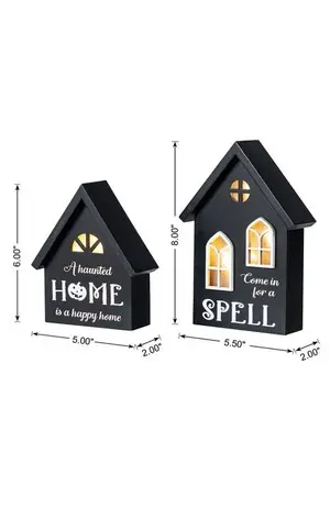 GLITZHOME Set Of 2 Lighted Halloween Wooden House-shaped Table Decor