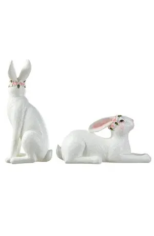 GLITZHOME Set Of 2 Easter Resin Bunny Table Decor