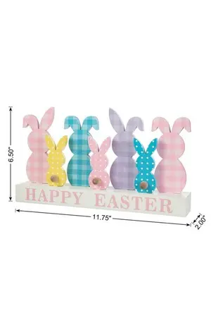 GLITZHOME Happy Easter Wooden Metal Tulips Bunny Family Table Decor