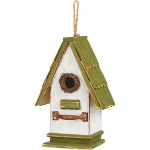 GLITZHOME Rustic Garden Distressed Solid Wood Decorative Bird House - Bright Green