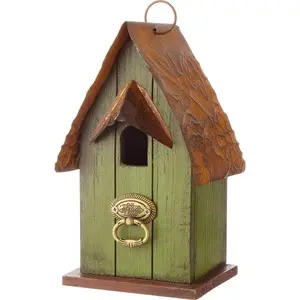 GLITZHOME Rustic Garden Distressed Solid Wood Decorative Bird House - Rust Green