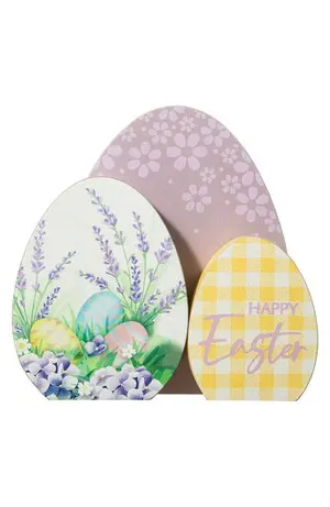 GLITZHOME 7.75"h Easter Wooden Eggs Table Decor - Purple