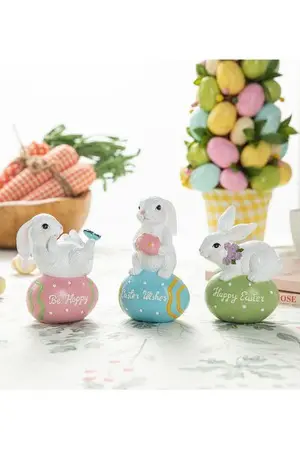 GLITZHOME Set Of 3 Easter Resin Bunny Table Decor