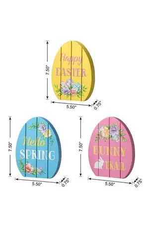 GLITZHOME Set Of 3 Easter Wooden Easter Egg Table Decor