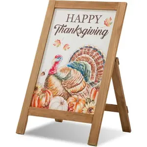 GLITZHOME Thanksgiving Wooden Turkey Easel Porch Sign - Orange