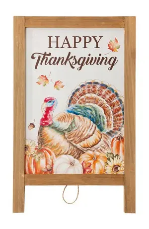 GLITZHOME Thanksgiving Wooden Turkey Easel Porch Sign