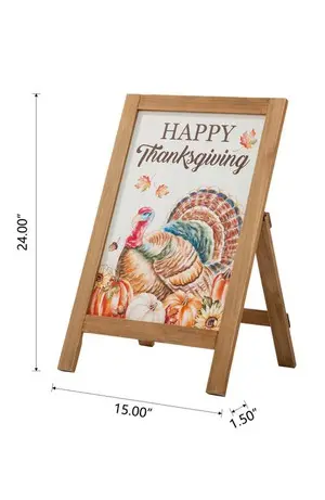 GLITZHOME Thanksgiving Wooden Turkey Easel Porch Sign