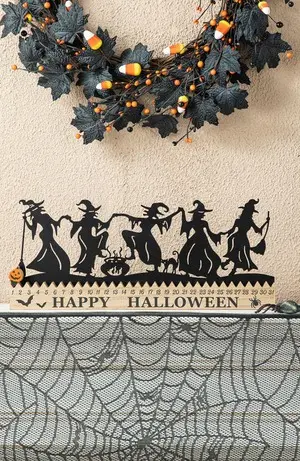 GLITZHOME Halloween Wooden & Metal Dancing Witch Or Ghost Silhouette Countdown Table Sign