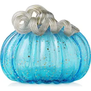 GLITZHOME Fall Multi-style Glass Pumpkins - Blue