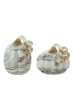 GLITZHOME Set Of 2 Glass Short Pumpkins - Grey