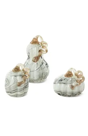 GLITZHOME Set Of 3 Glass Pumpkin & Gourd Grey