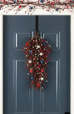 GLITZHOME 28"h Patriotic Americana Stars & Berry Swag