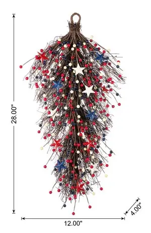 GLITZHOME 28"h Patriotic Americana Stars & Berry Swag