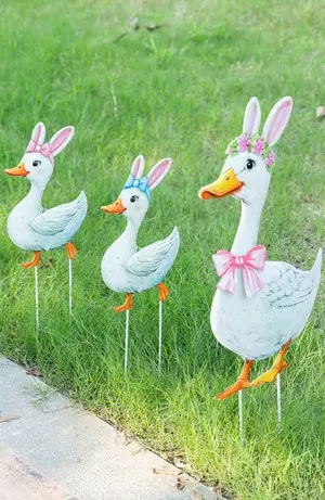 GLITZHOME Set Of 3 Easter Metal Duck Yard Stake