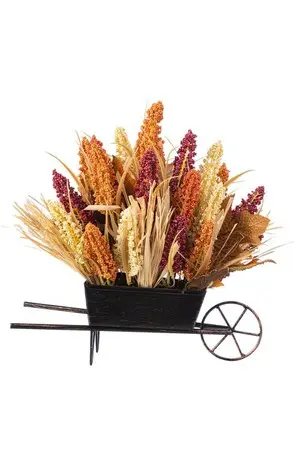 GLITZHOME 15"h Fall Multi-colored Sorghum Cart Centerpiece