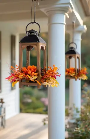 GLITZHOME Fall Sunflower Pinecone And Berry Wood Lantern Centerpiece