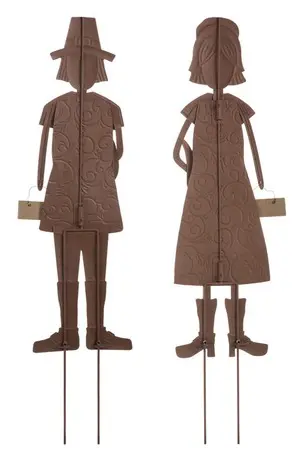 GLITZHOME Set Of 2 Metal Thanksgiving Pilgrim Yard Stakes