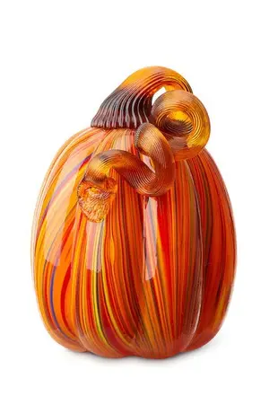 GLITZHOME Multi Striped Glass Pumpkins - Orange