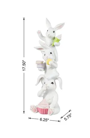 GLITZHOME Easter Resin Stacked Bunny With Macaron Table Decor