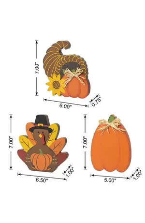 GLITZHOME Set Of 3 Thanksgiving Wooden Pumpkin Turkey Table Decor