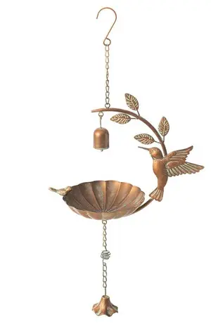 GLITZHOME 25"h Metal Faux Copper Patina Finish Hummingbird Hanging Birdfeeder - Gold